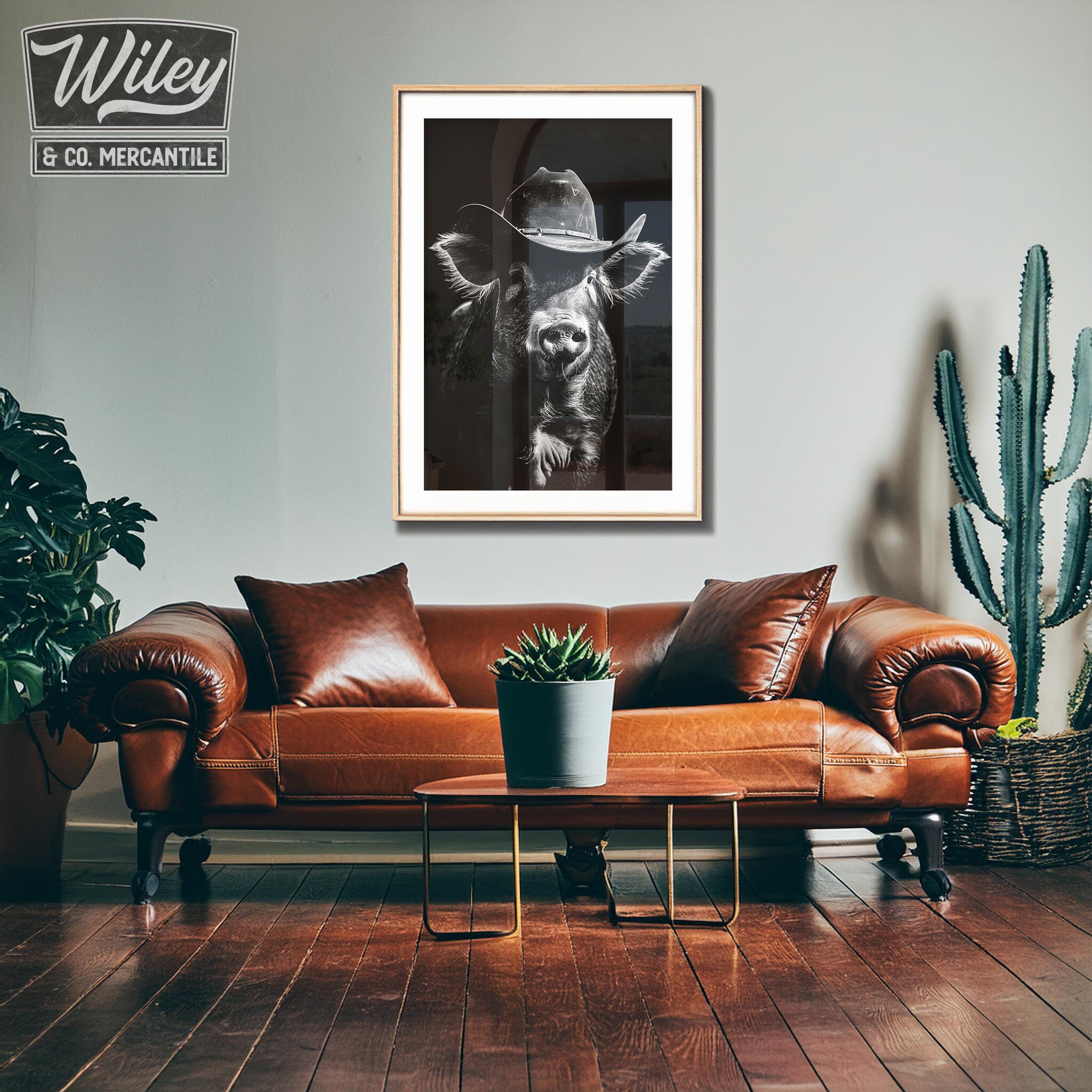 Cute Pig Wearing Cowboy Hat Art Print, Western Farm Animals Print ...