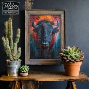 Buffalo Art Print | Large Buffalo Wall Art, American Bison Art, Western ...