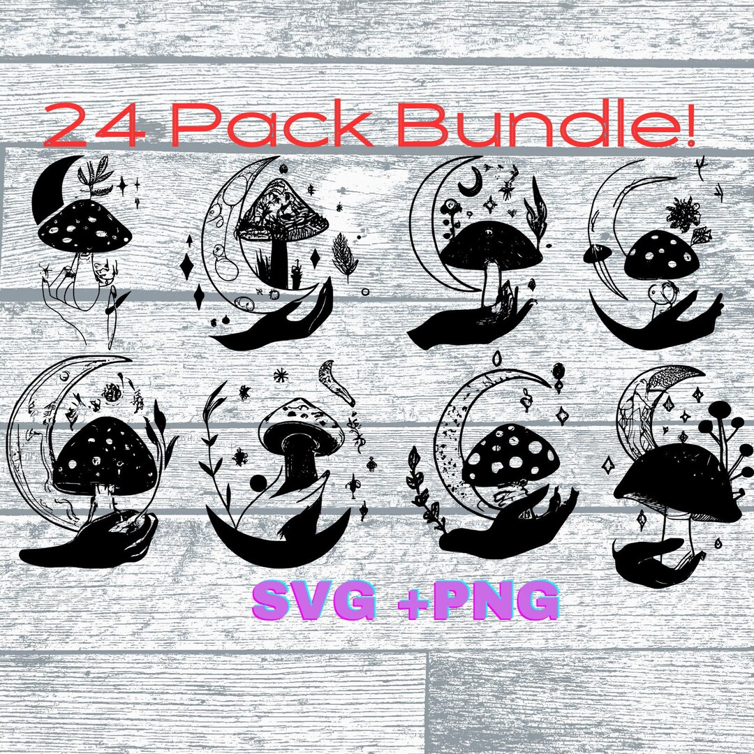 Mushroom Moon Svg Bundle, Moon Mushroom SVG, Moon Phases Svg, Magic ...