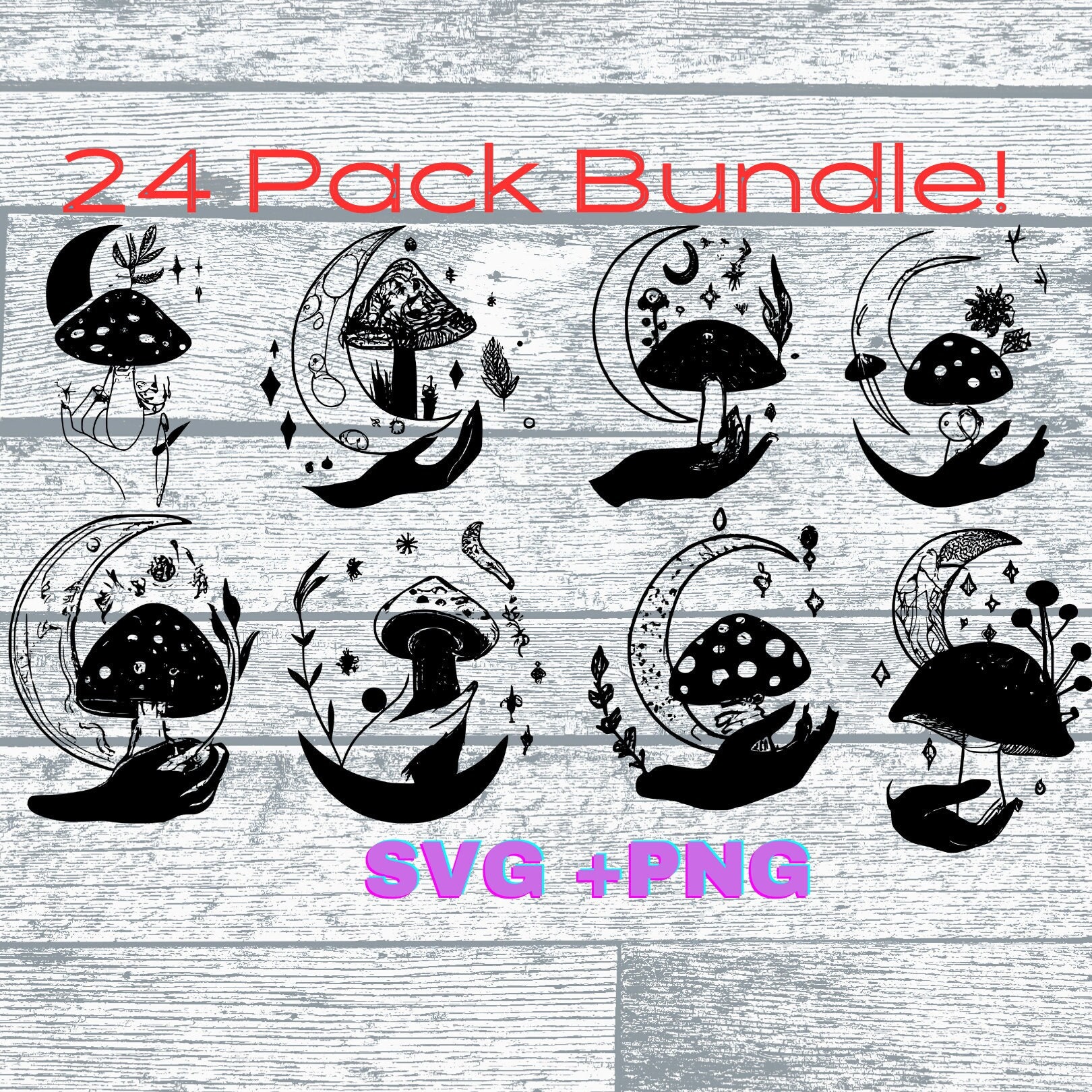 Mushroom Moon Svg Bundle, Moon Mushroom SVG, Moon Phases Svg, Magic ...