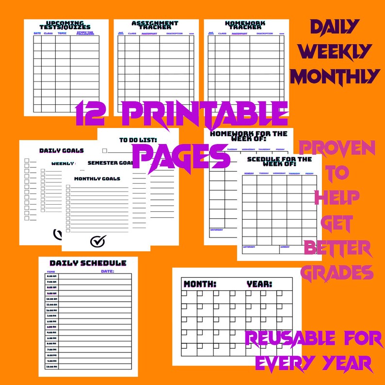 Student Planner Printable Pack, Study Planner, School and College ...