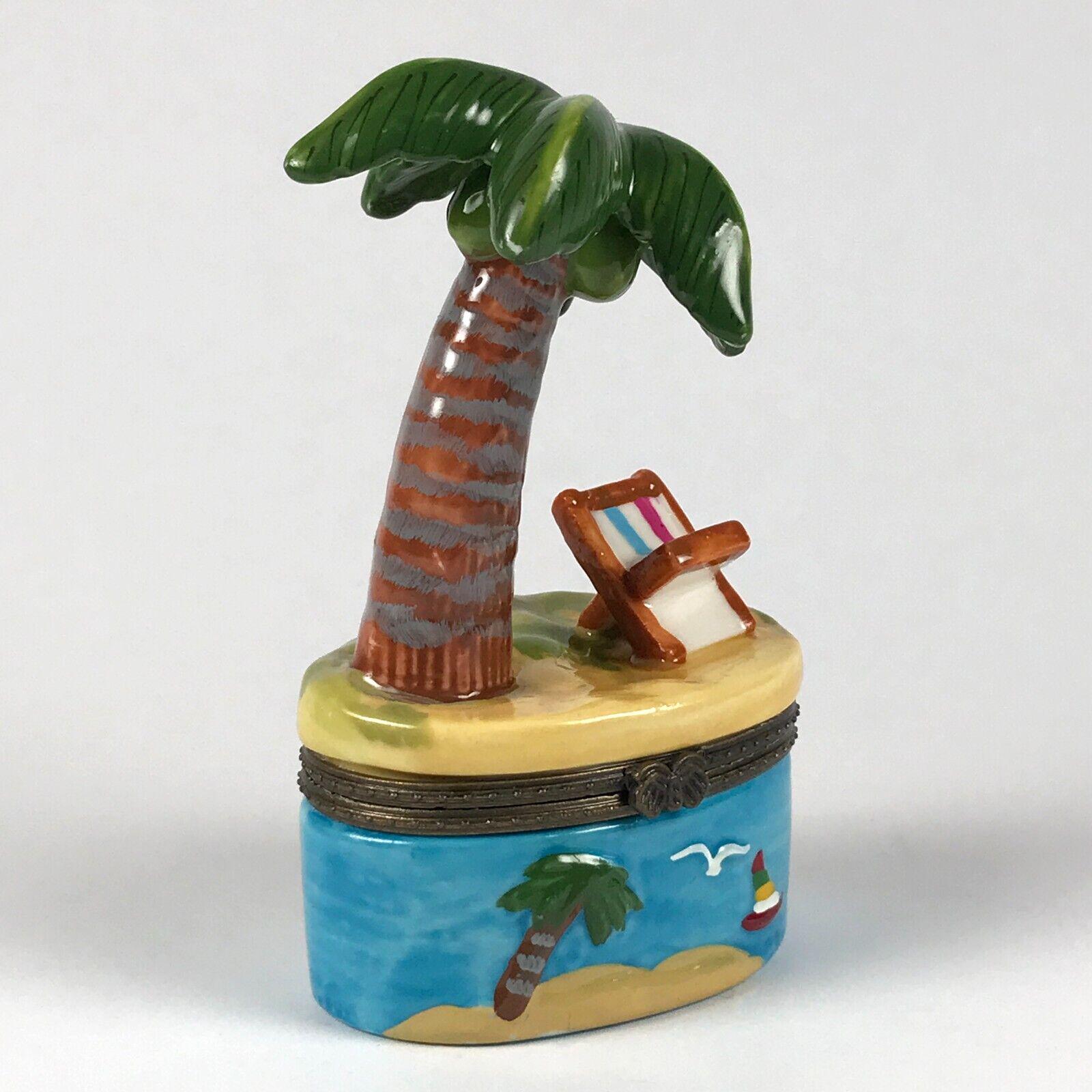3 Ceramic Tropical Trinket Boxes Flamingos Palm Tree Parrots Hinged ...