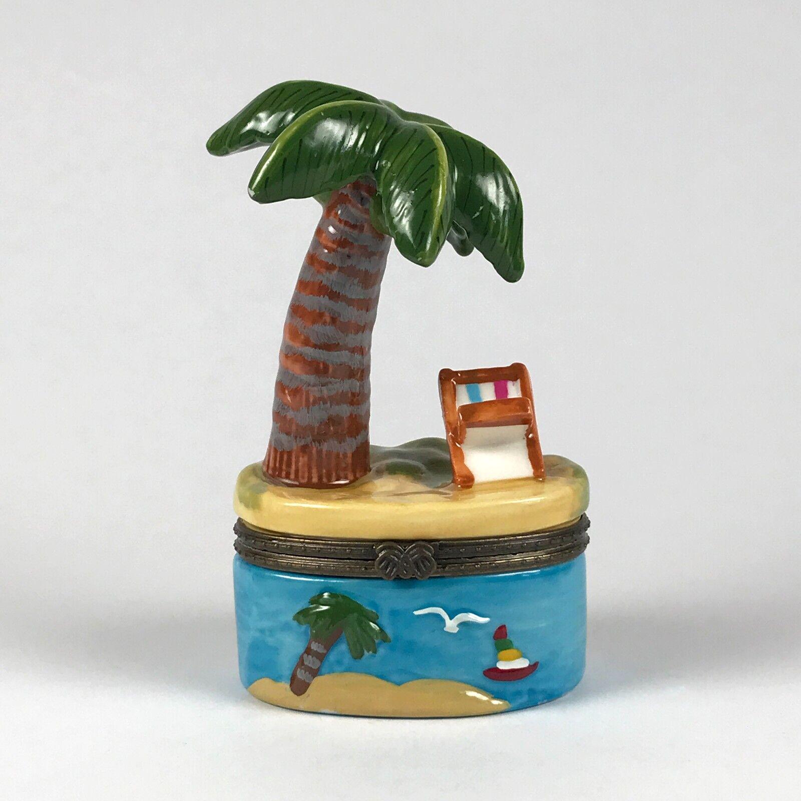 3 Ceramic Tropical Trinket Boxes Flamingos Palm Tree Parrots Hinged ...