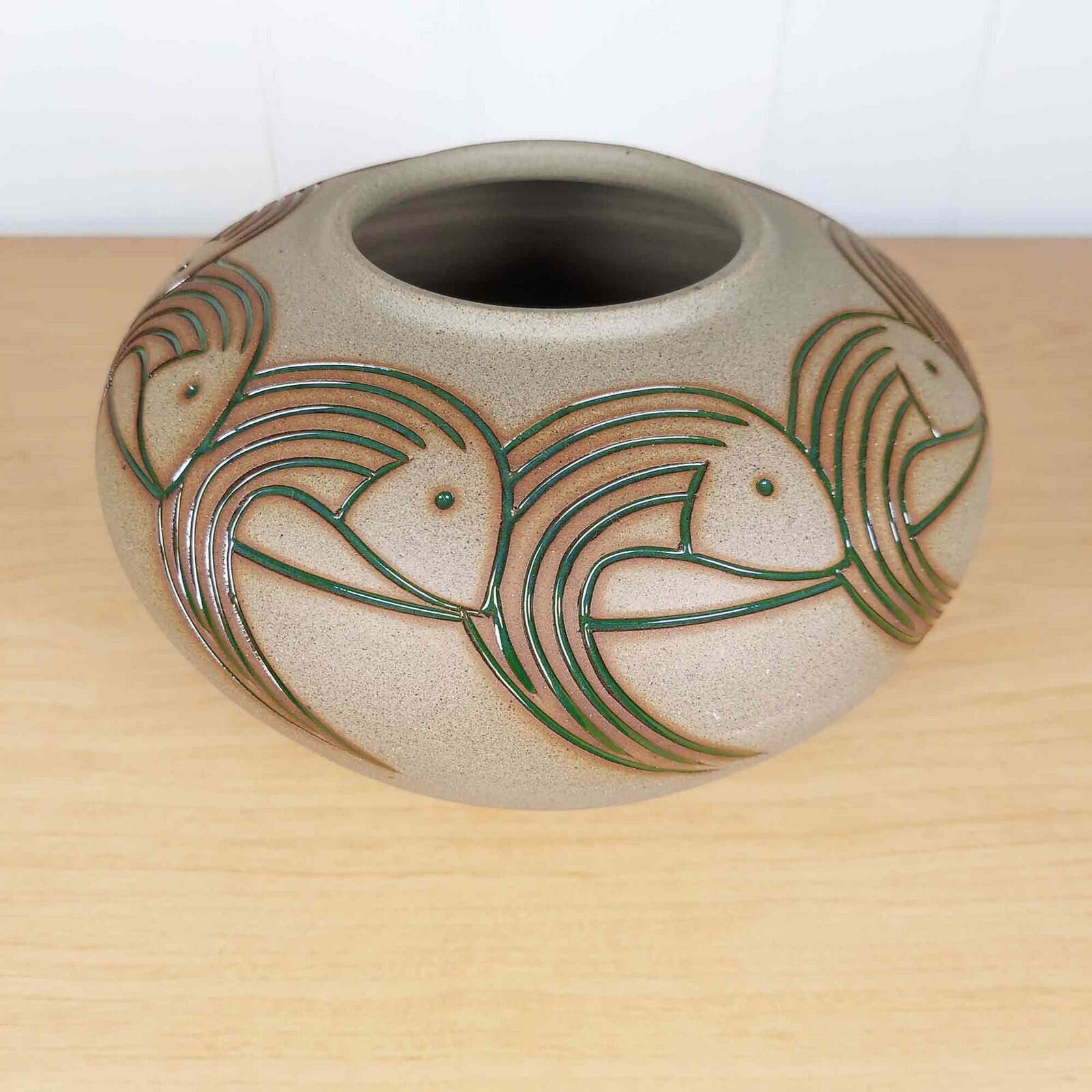 Large Folk Art Fish Vase Pottery Sgraffito Ovoid Bulbous Art Deco Era ...