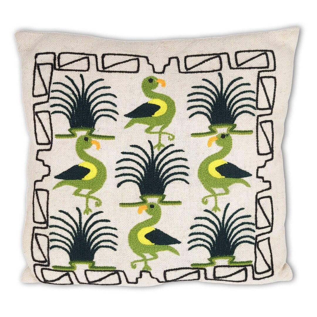 Peruvian Crewel Hand Embroidered Pillow Wool Bird Decorative Vintage 16 ...