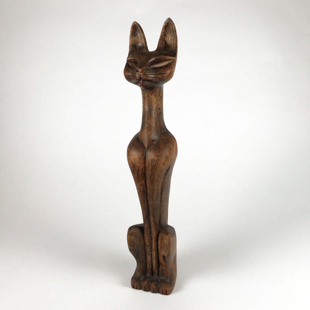 MCM Carved Wooden Seated Siamese Cat Sculpture in Teak 1960s 14 Inch - Etsy