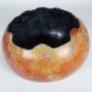 Hand Painted Gourd Art Bowl Animals Folk Art Fish Bird Flowers ...