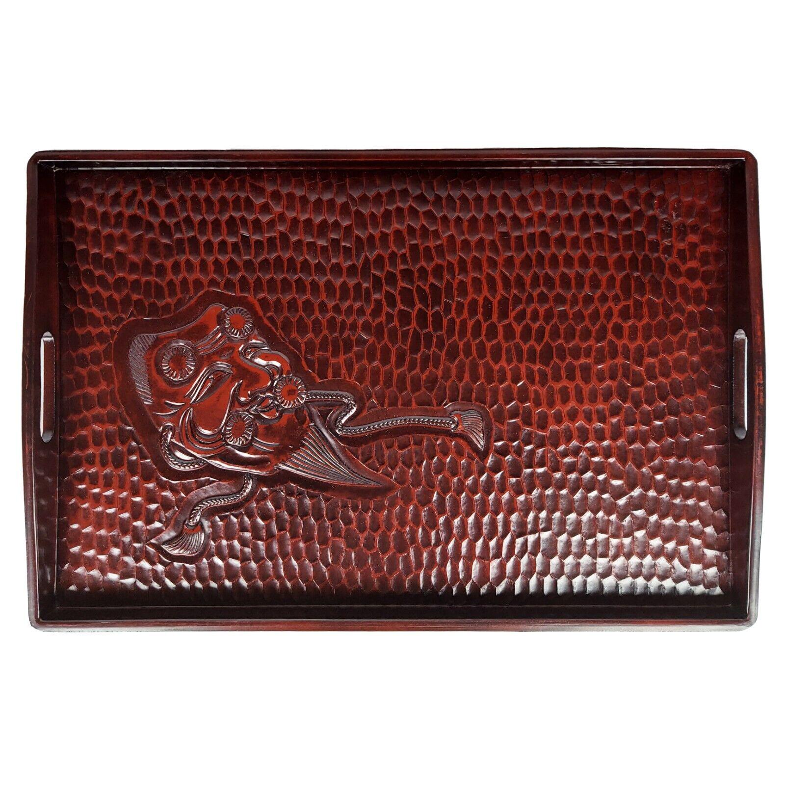 Vintage Kamakura Bori Red Lacquerware Tray Handles Japanese Noh Old Man ...