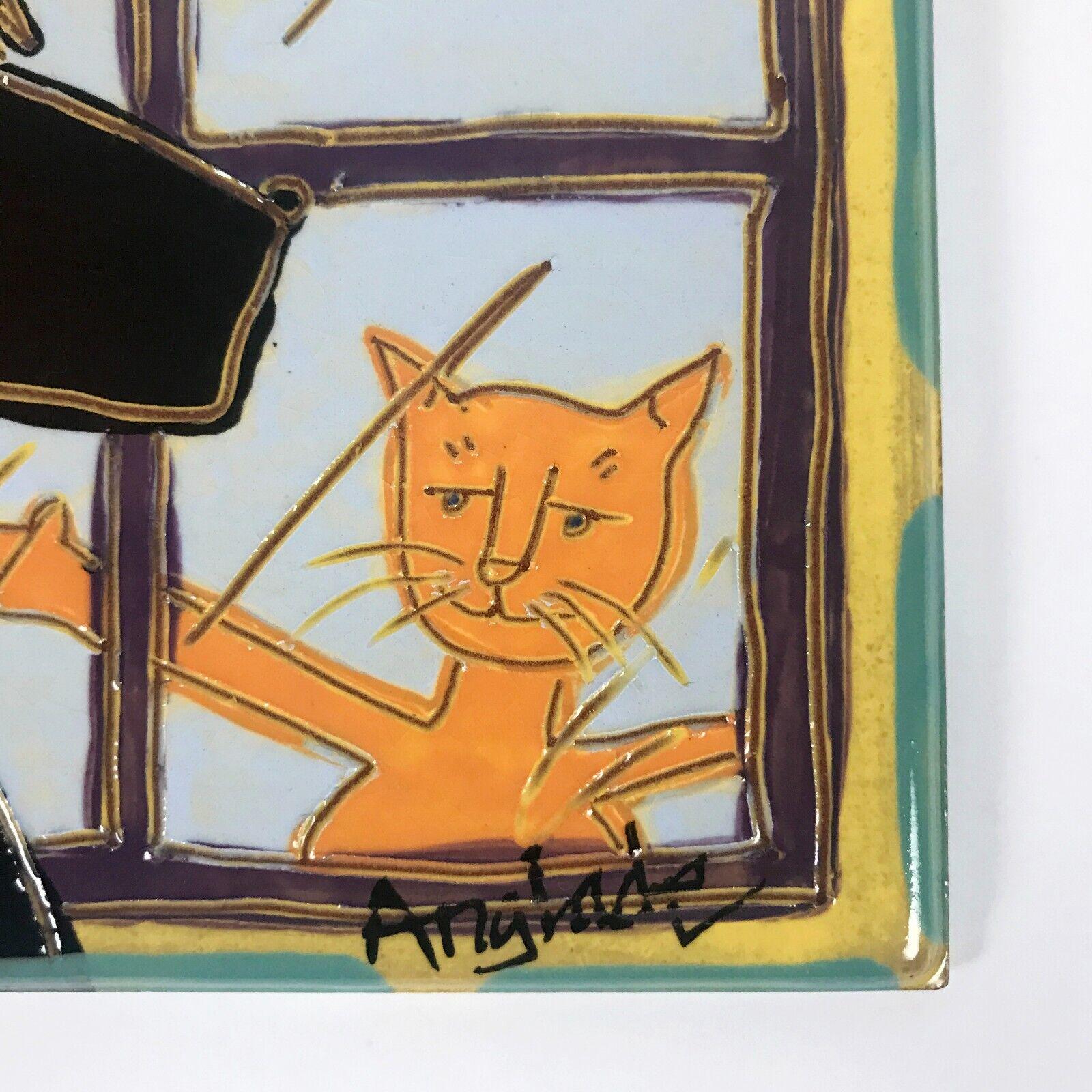 Ahh Riba Ware Folk Art Pottery Tile Cat and Dog Rosanne Anglade Rare ...