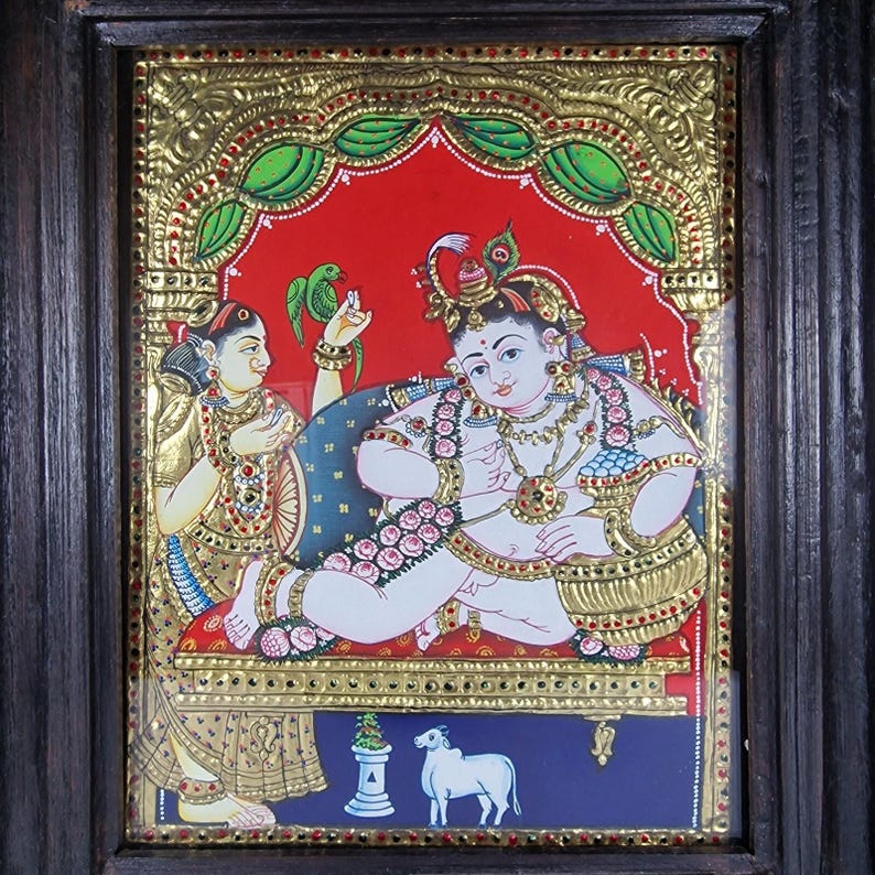 Navaneetha Krishna Tanjore Painting Dakshin Art Gallery Chennai Gold ...