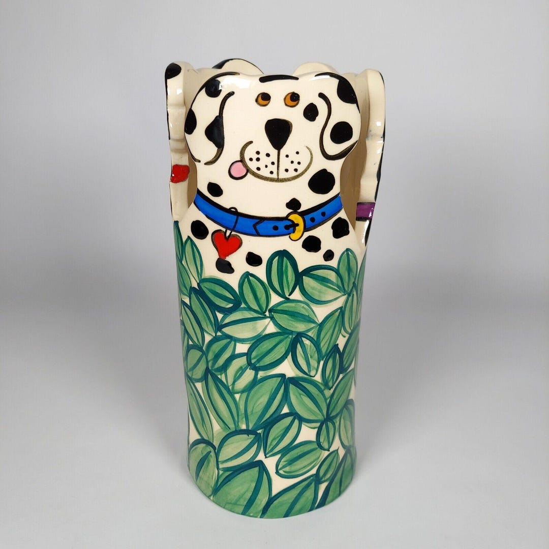 Vintage Candace Reiter Dog Vase Three Sided Handmade Signed Studio ...