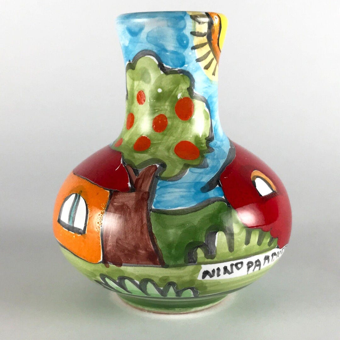 Miniature Italian Pottery Stem Vase Nino Parrucca Hand Painted Village ...