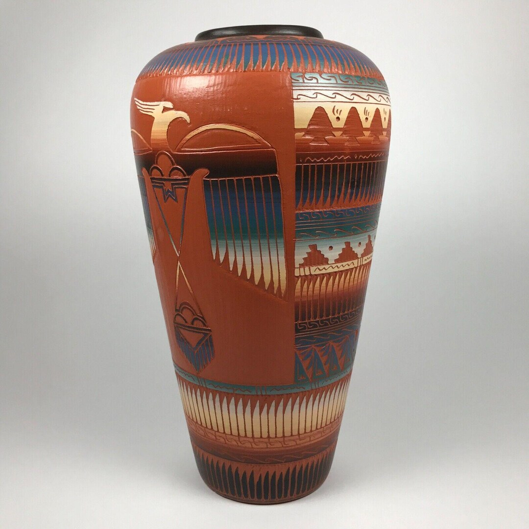 Betty Sam Dine Navajo Vase Native American Eagle Indigenous Art Pottery ...