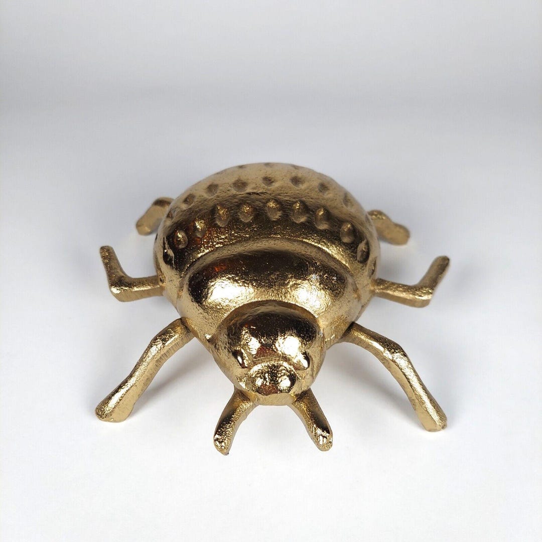 Gold Tone Metal Beetle Hinged Box Trinket Coins Jewelry Insect Bug ...