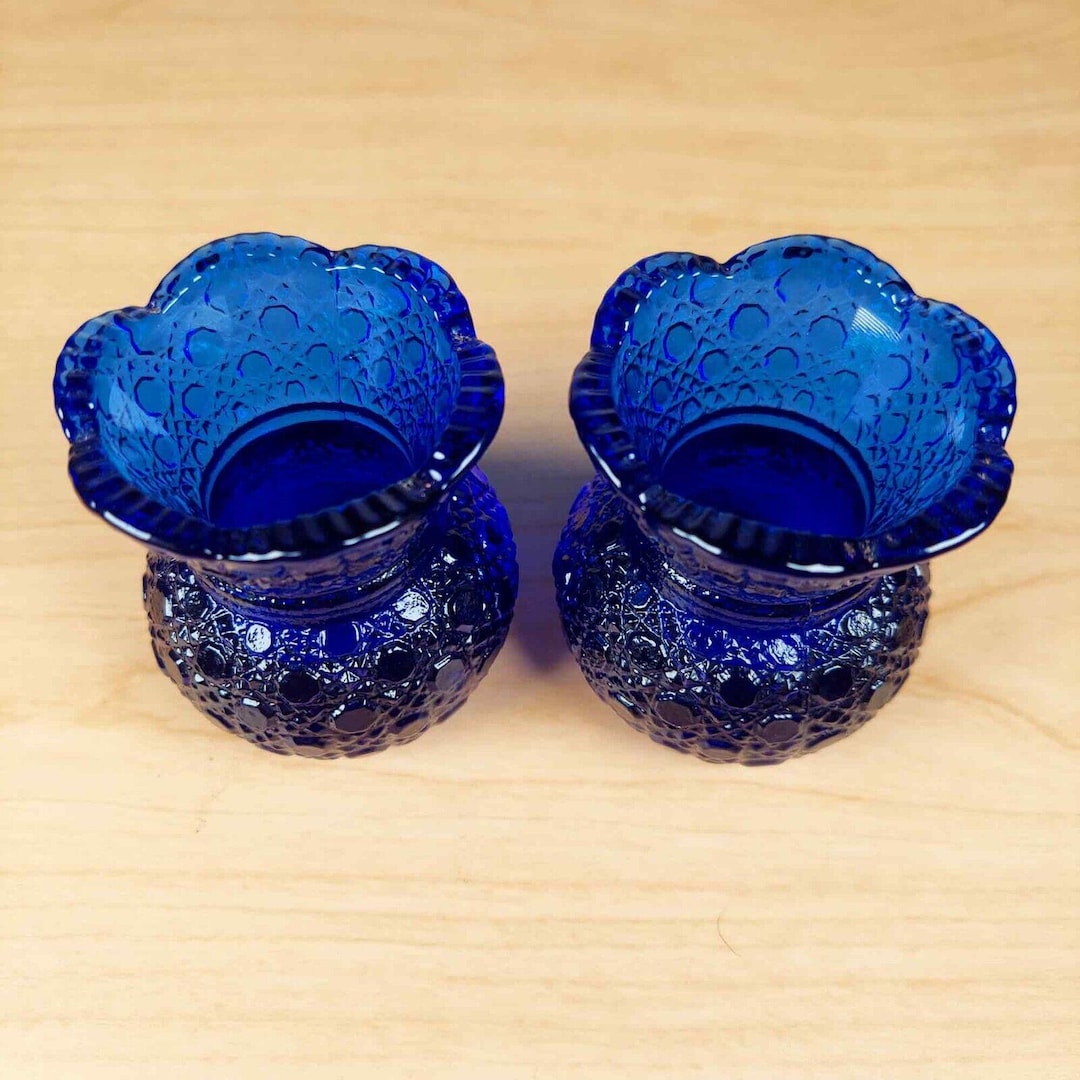 Mosser Glass Toothpick Matchstick Holders Cobalt Blue Crystal Set of ...