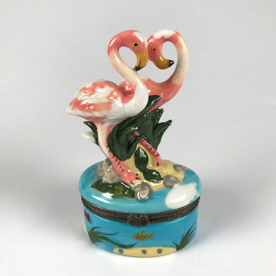 3 Ceramic Tropical Trinket Boxes Flamingos Palm Tree Parrots Hinged ...