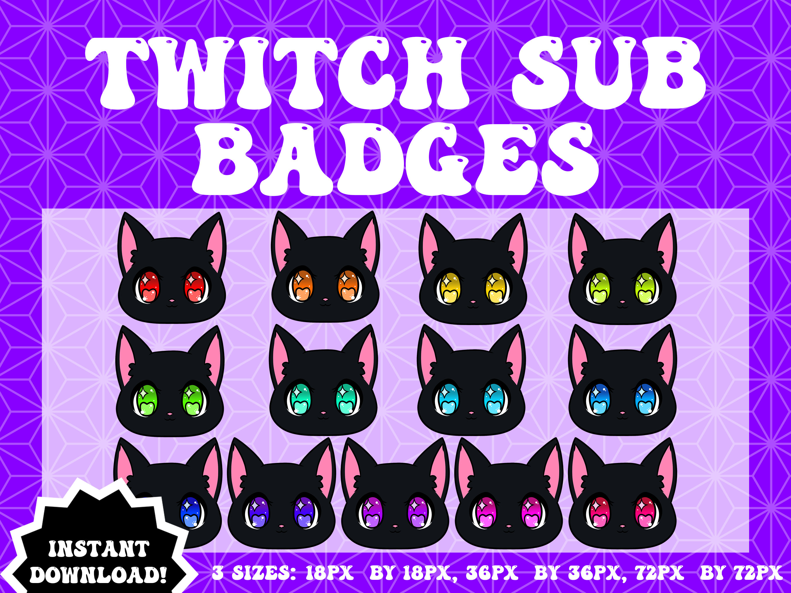 Cute ‘black Cat’ Sub Badge Pack, Twitch Streamer Badges, Twitch Sub ...