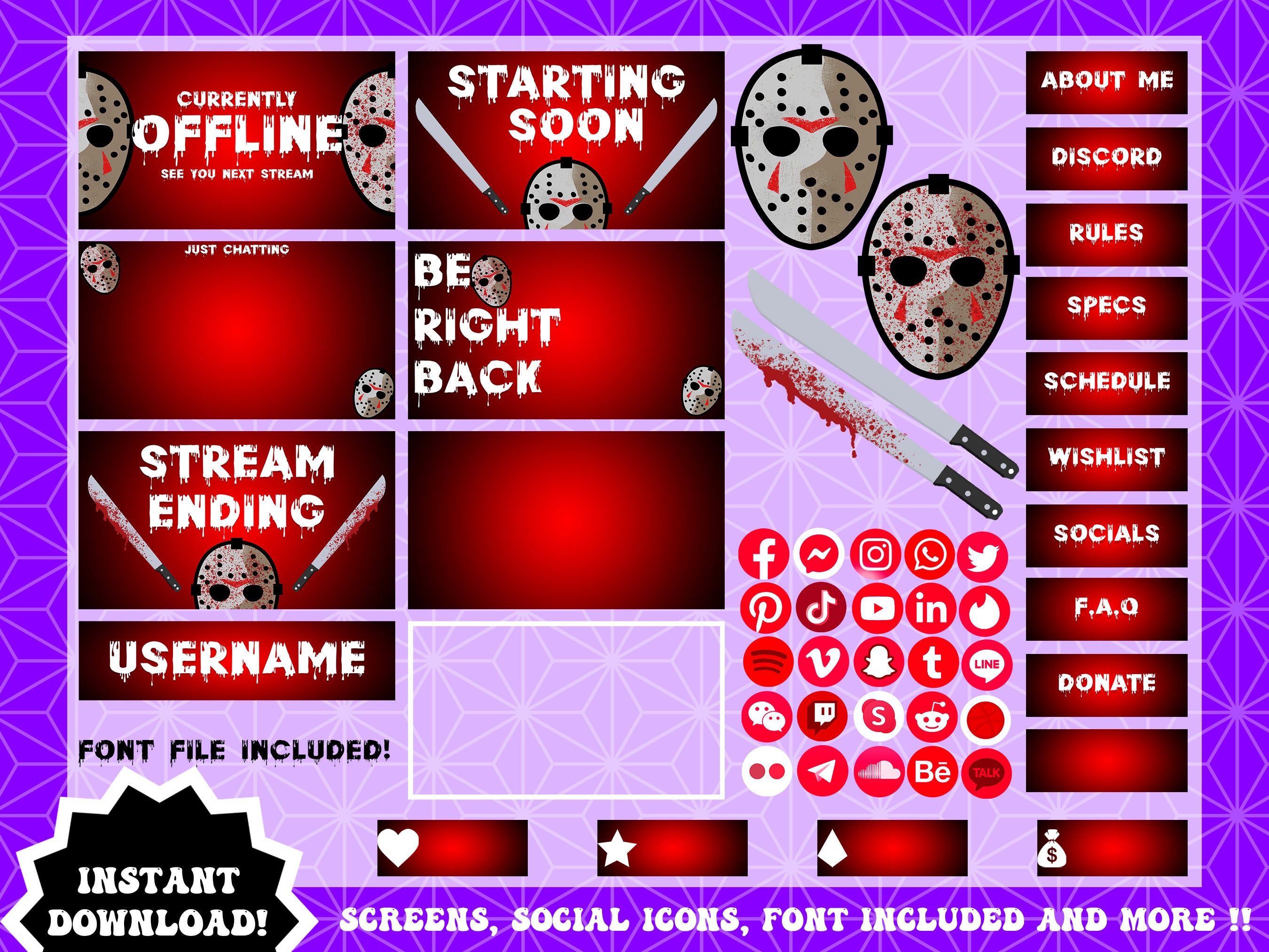 Horror Slasher Jason Stream Overlay Package (digital Download) - Etsy