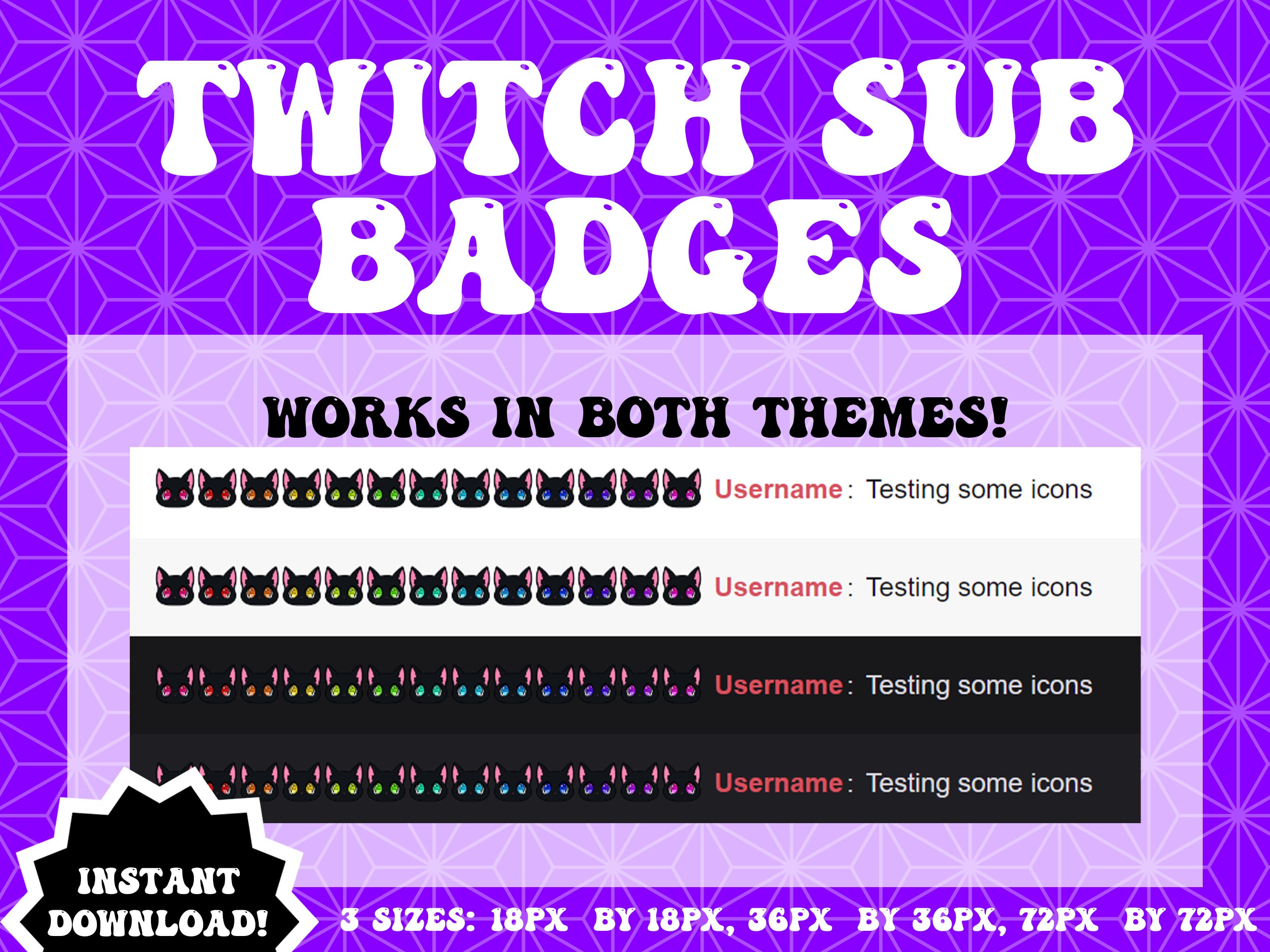 Cute ‘black Cat’ Sub Badge Pack, Twitch Streamer Badges, Twitch Sub ...