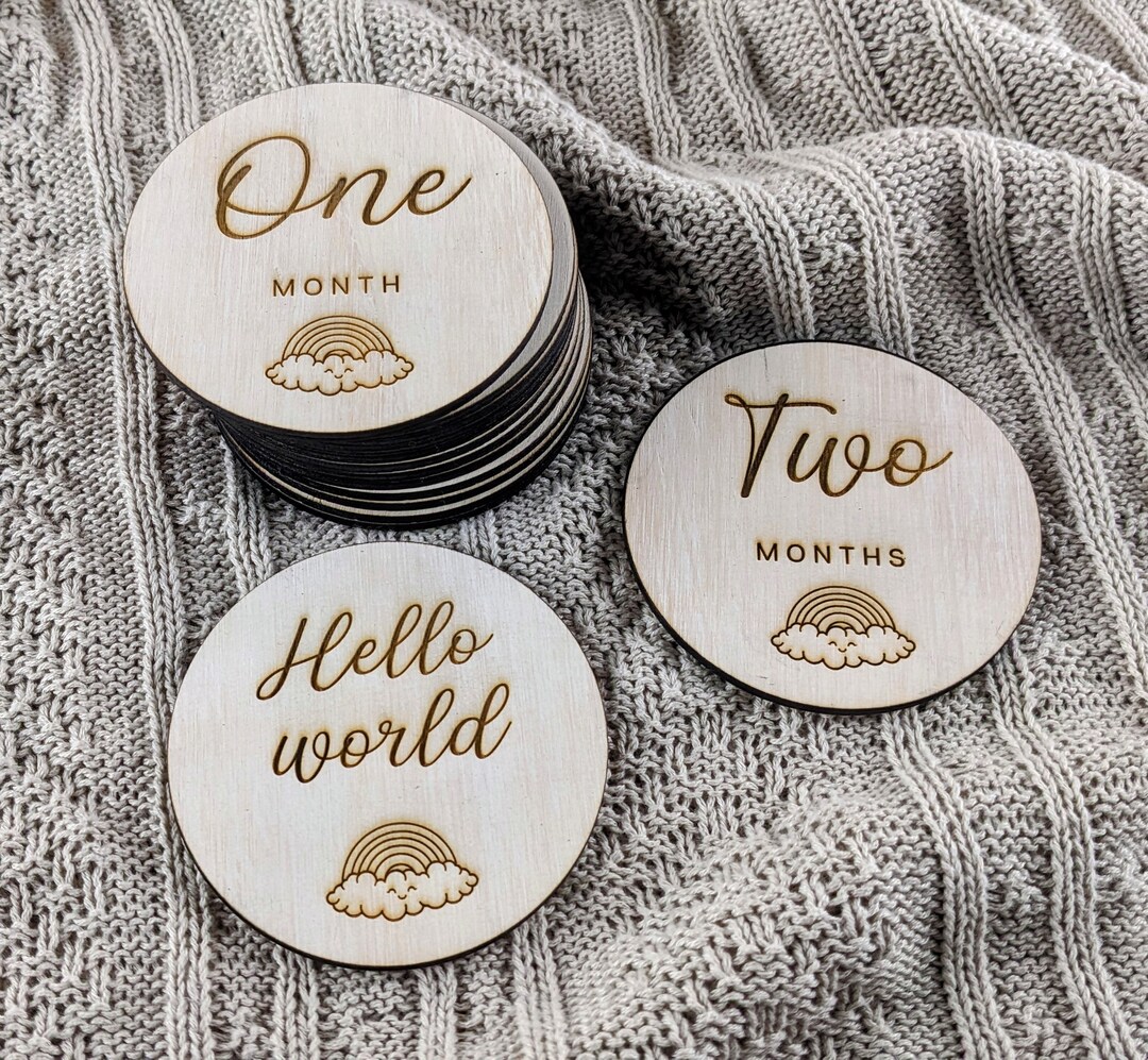 Wooden Baby Milestone Card & Disc 14pc Set | Celebrate Baby's Birth and ...