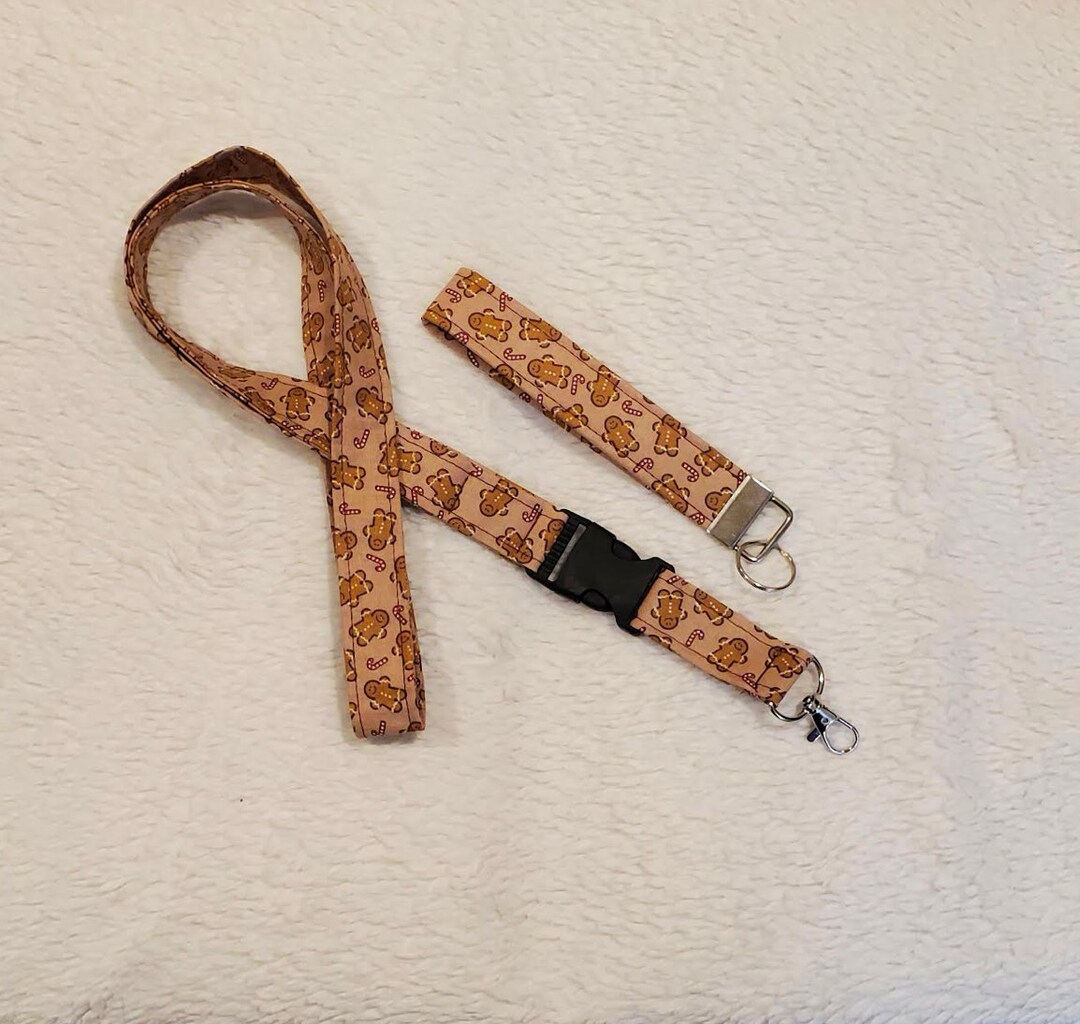 Gingerbread Men Fabric Lanyard or Key Fob/ Wristlet, Holiday Lanyard or ...