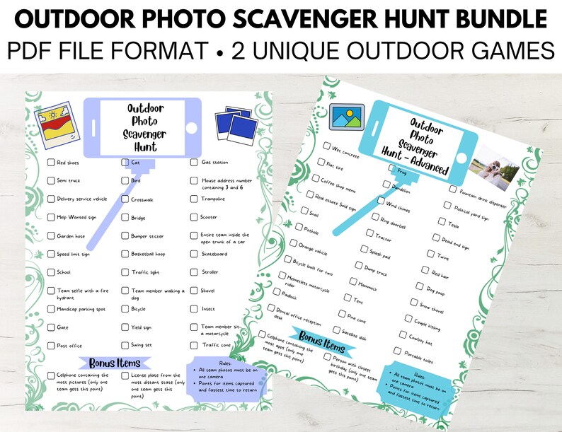 Outdoor Photo Scavenger Hunt Bundle 2 Unique Games - Etsy