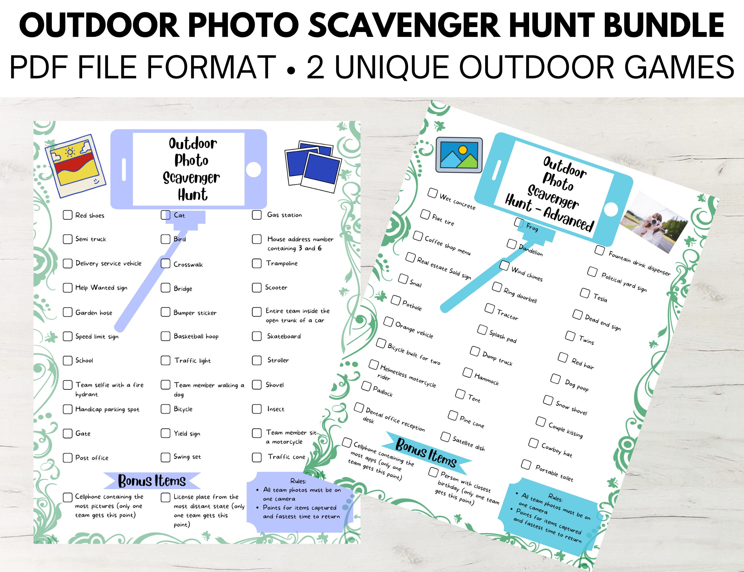Outdoor Photo Scavenger Hunt Bundle 2 Unique Games - Etsy