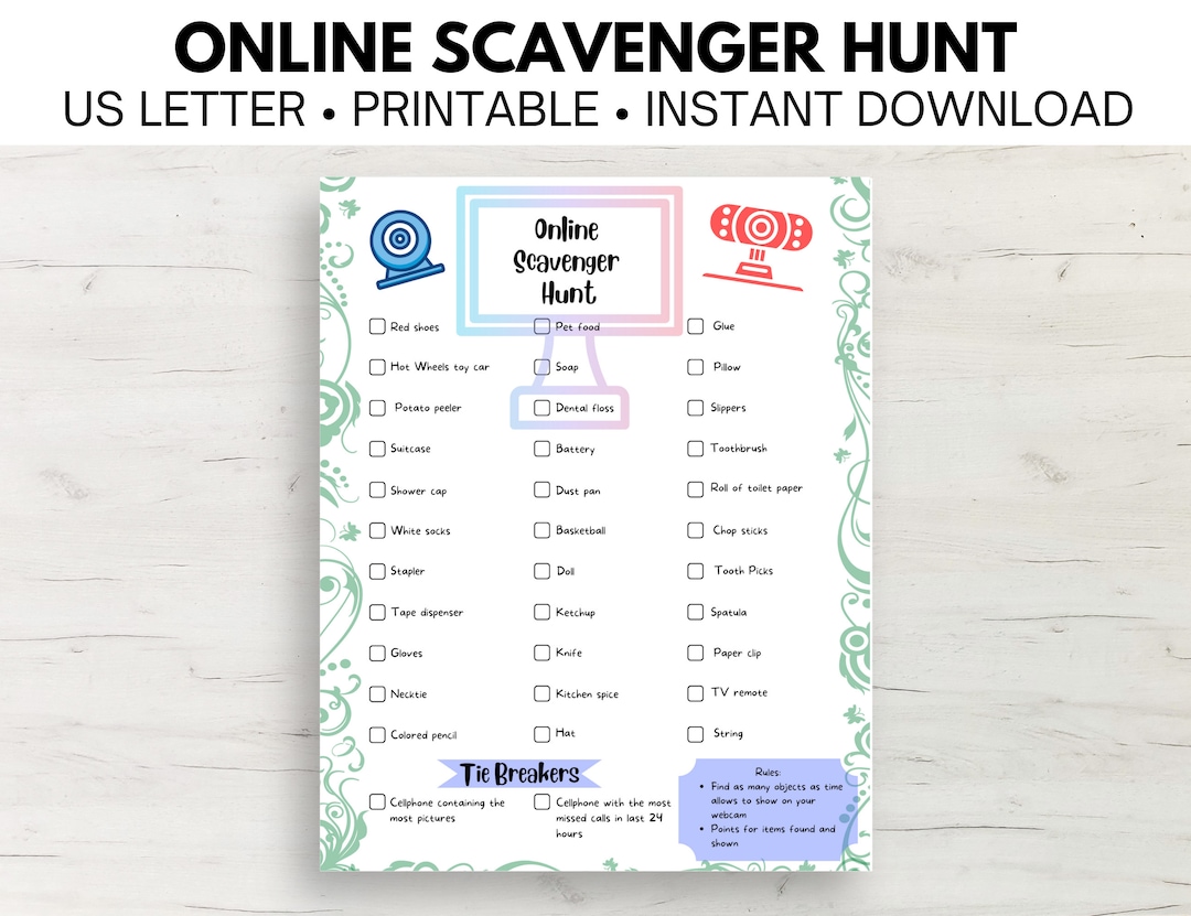 Online Scavenger Hunt Printable Download - Etsy