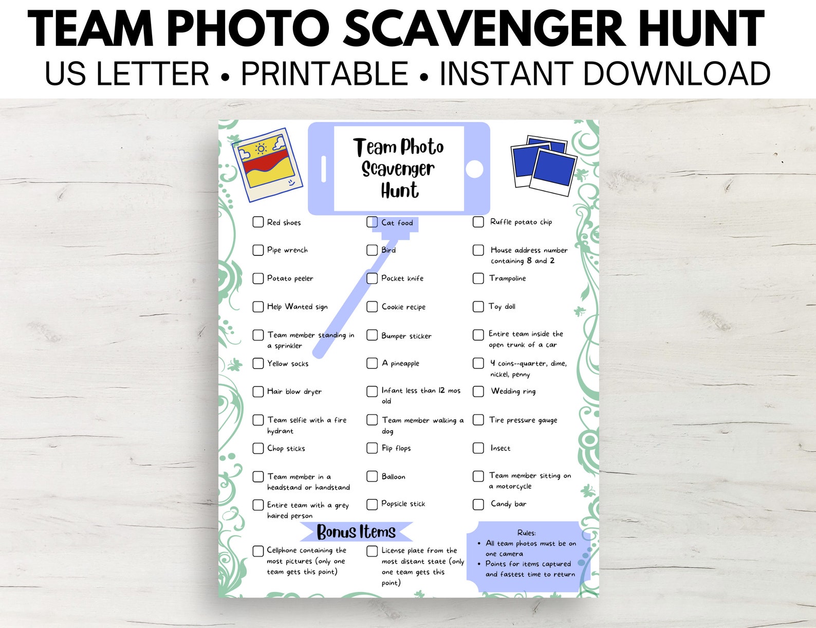 Team Photo Scavenger Hunt Printable Download - Etsy
