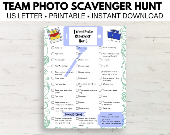 Team Photo Scavenger Hunt Printable Download - Etsy