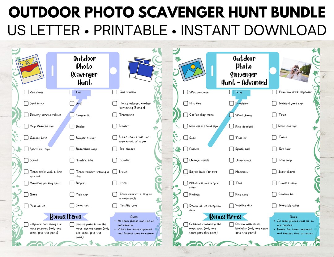 Outdoor Photo Scavenger Hunt Bundle 2 Unique Games - Etsy
