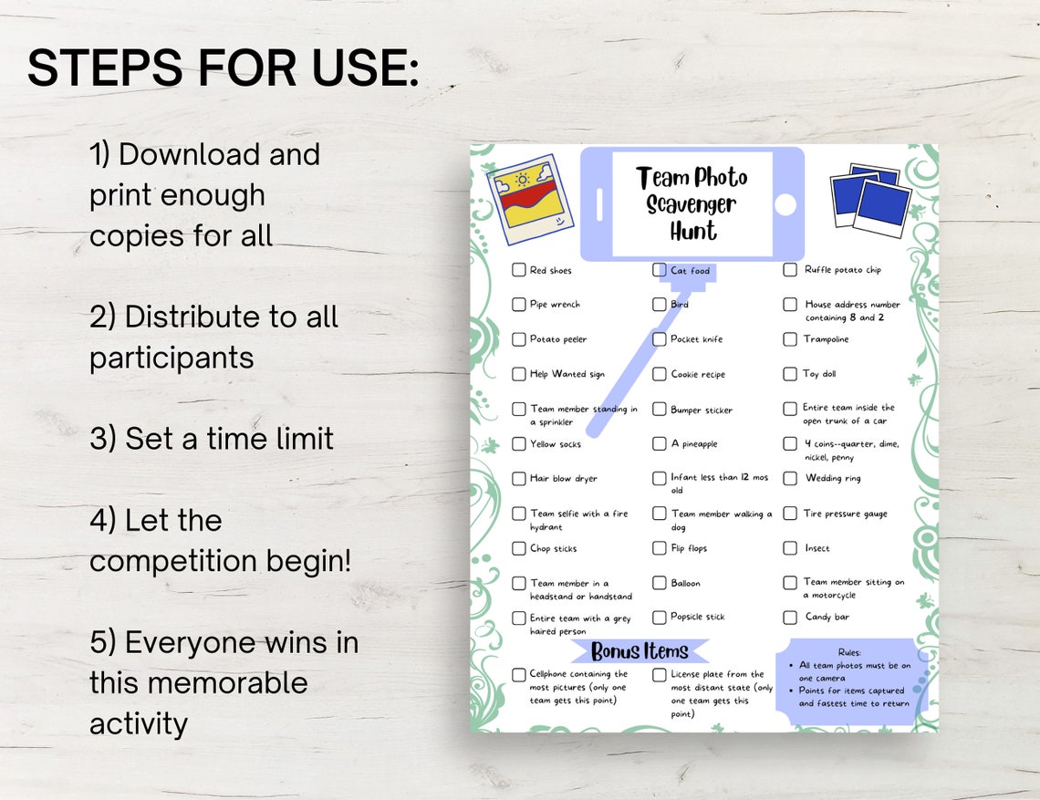Team Photo Scavenger Hunt Printable Download - Etsy