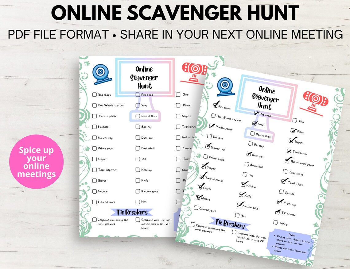 Online Scavenger Hunt Printable Download - Etsy