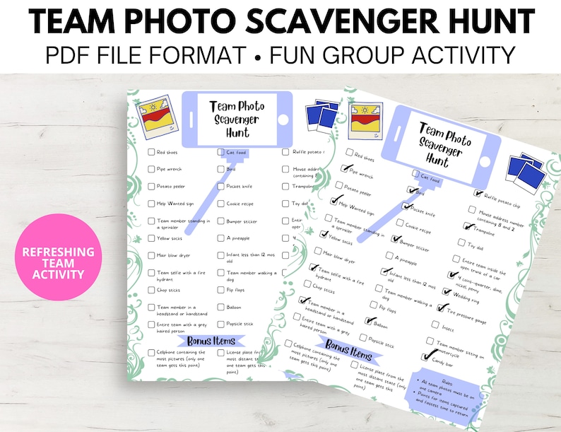 Team Photo Scavenger Hunt Printable Download - Etsy