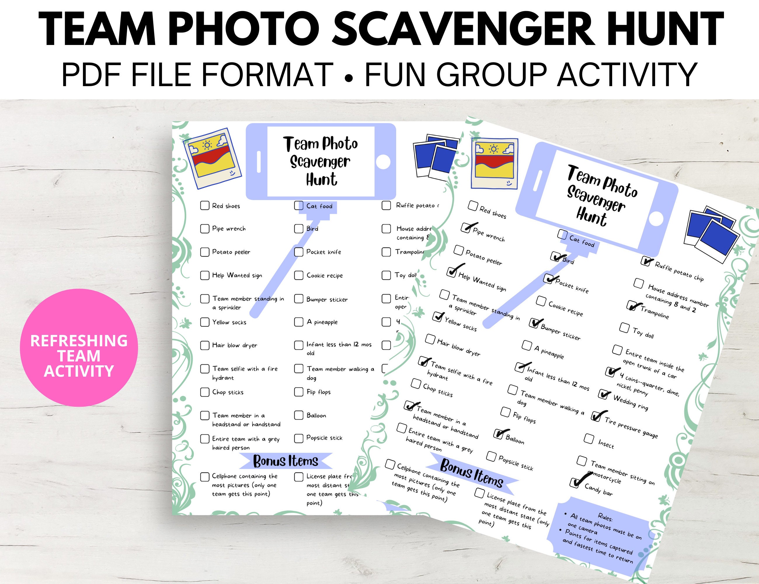 Team Photo Scavenger Hunt Printable Download - Etsy
