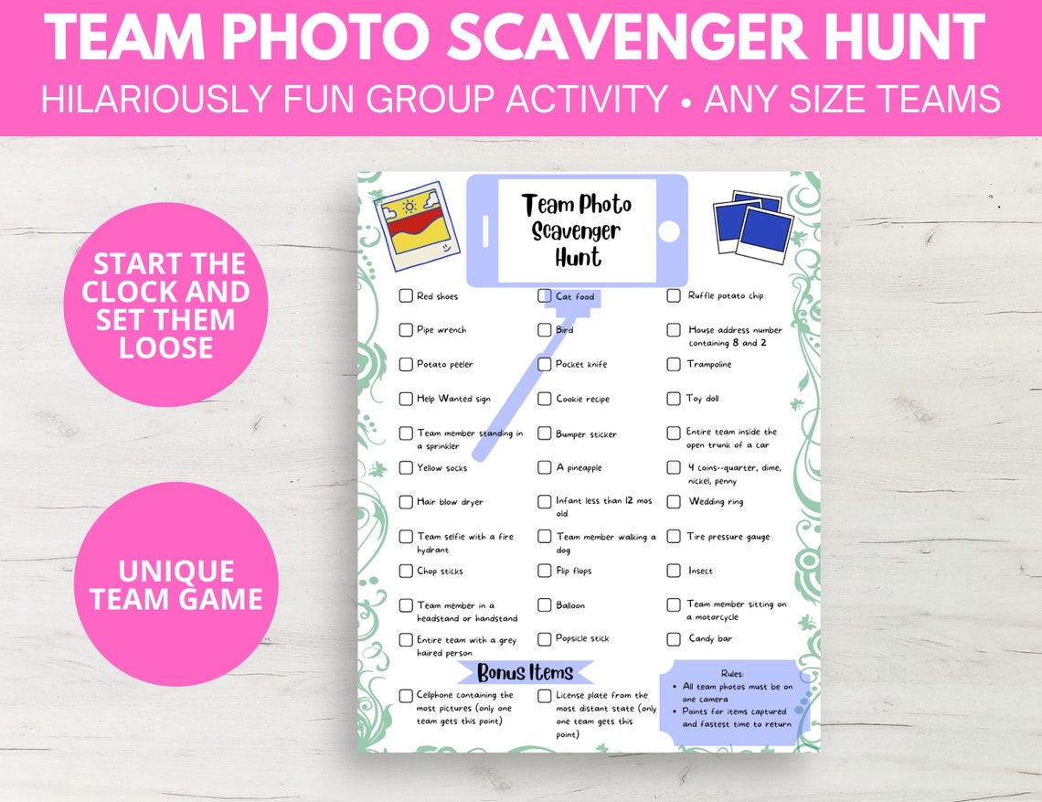 Team Photo Scavenger Hunt Printable Download - Etsy