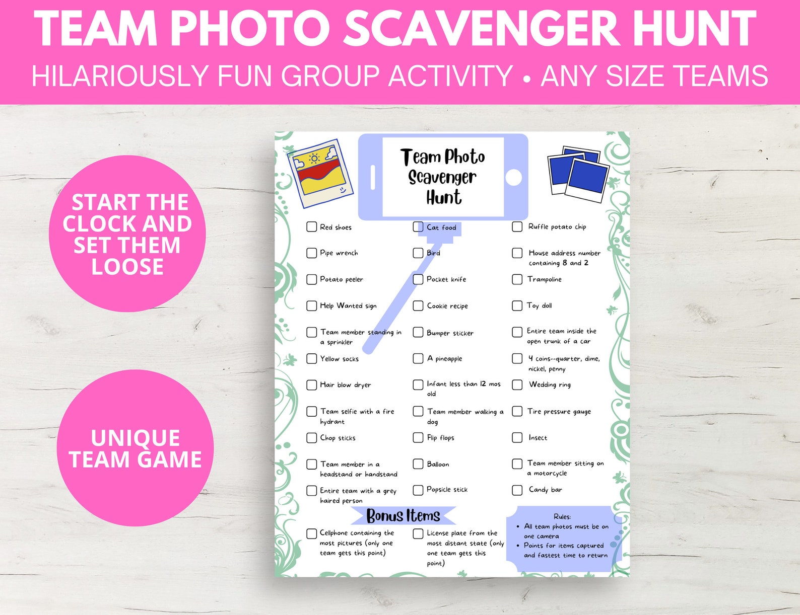 Team Photo Scavenger Hunt Printable Download - Etsy