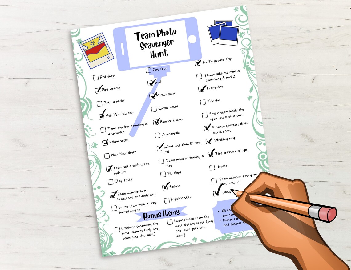 Team Photo Scavenger Hunt Printable Download - Etsy