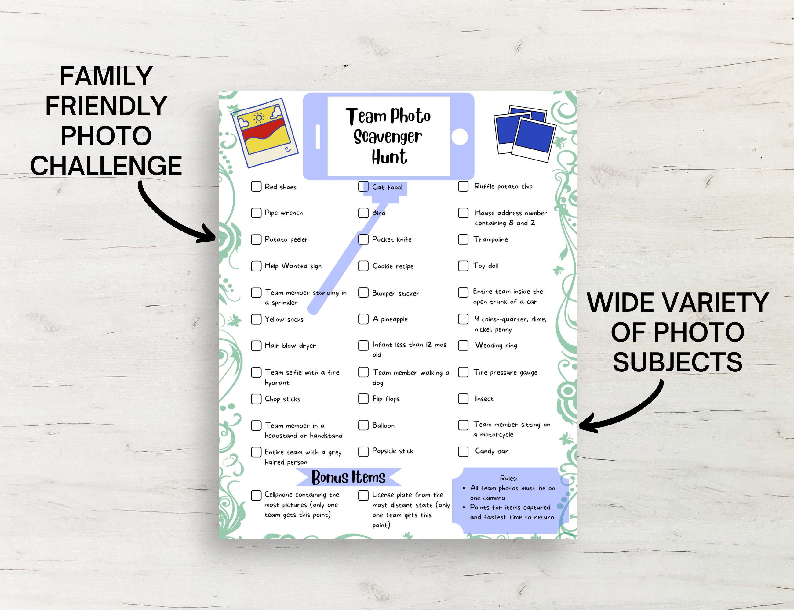 Team Photo Scavenger Hunt Printable Download - Etsy