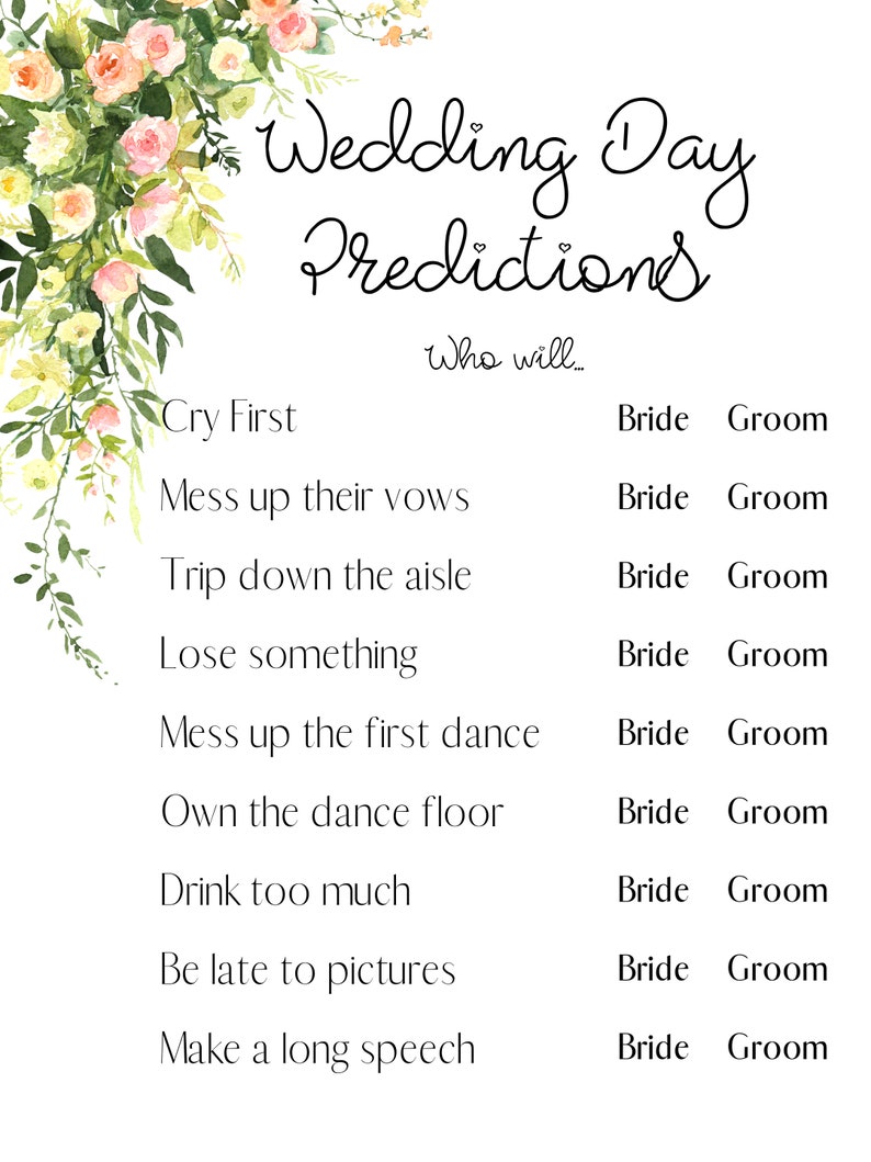 Floral Wedding Shower Game, Bridal Shower Game, Bridal Shower ...