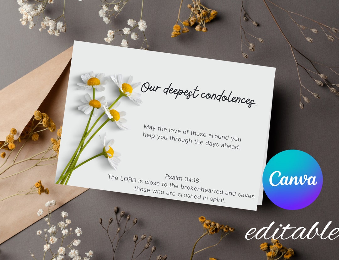 Editable Condolence Card With Scriptures, Condolence Template ...