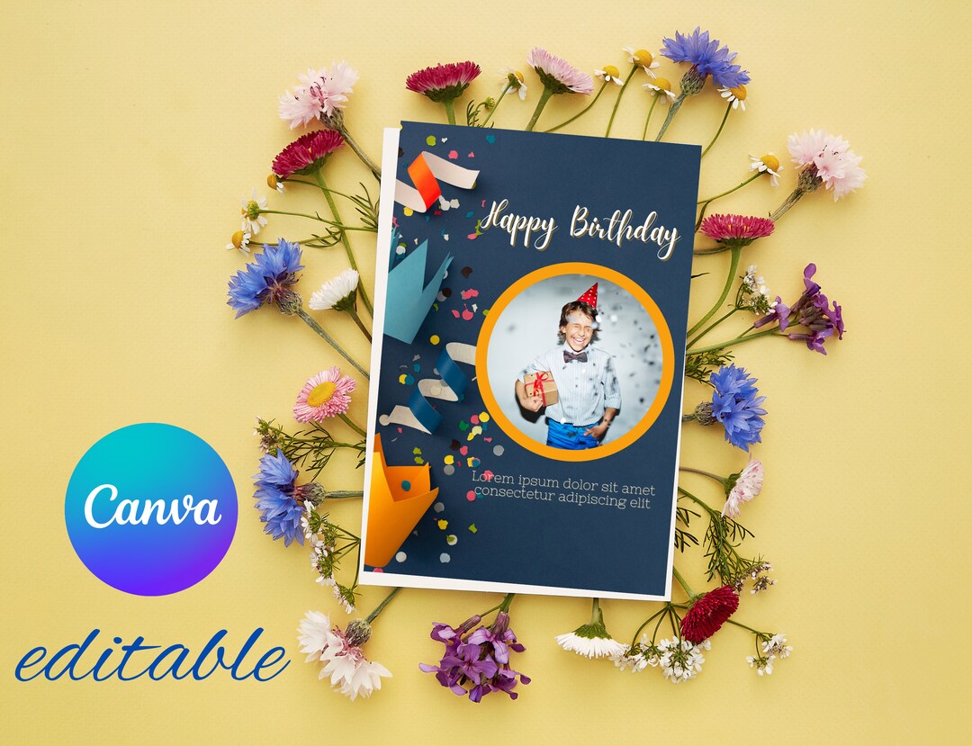 Canva Editable Happy Birthday Card, Birthday Sunflowers, Card Template ...