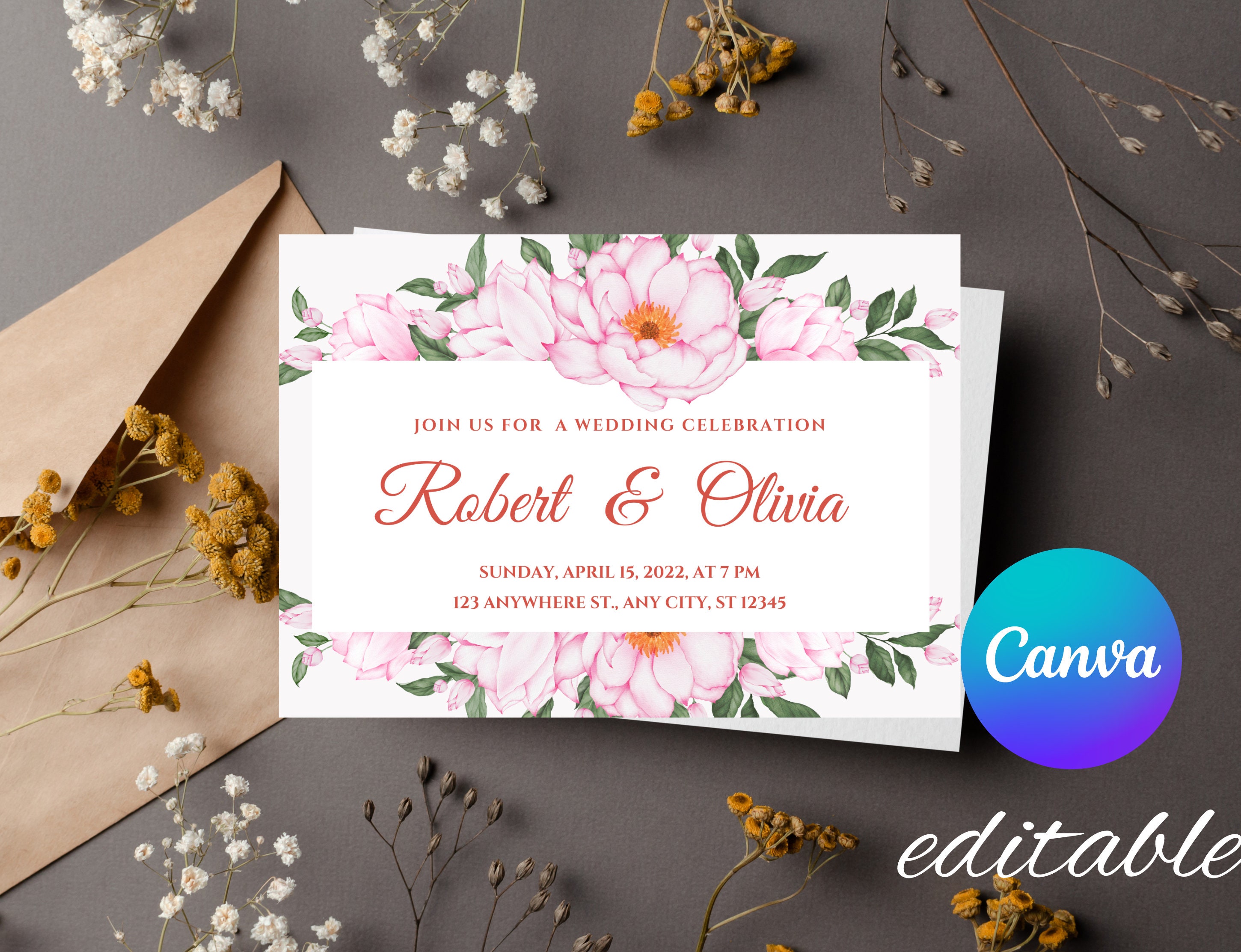 Canva Editable Wedding Invitation Card With Photo, Downloadable Bride ...