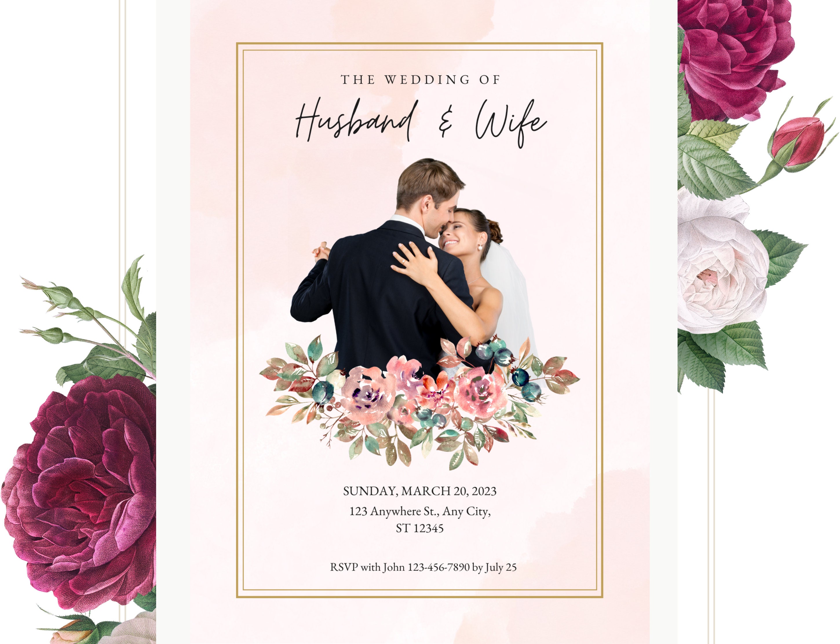 Canva Editable Wedding Invitation Card With Photo, Downloadable Bride ...