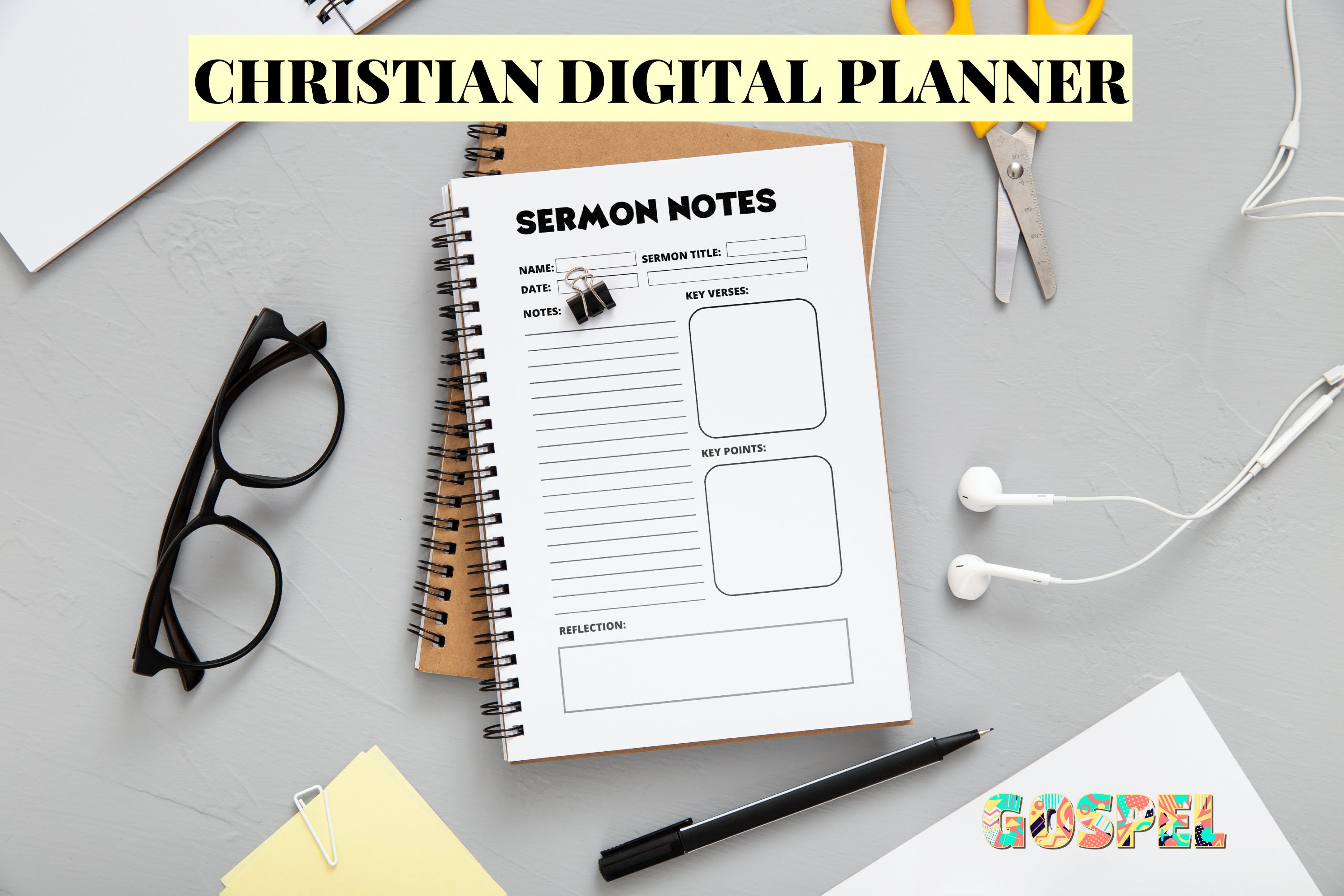 1 Page Christian Sermon Note, Christian Digital Planner, Sermon Notes ...