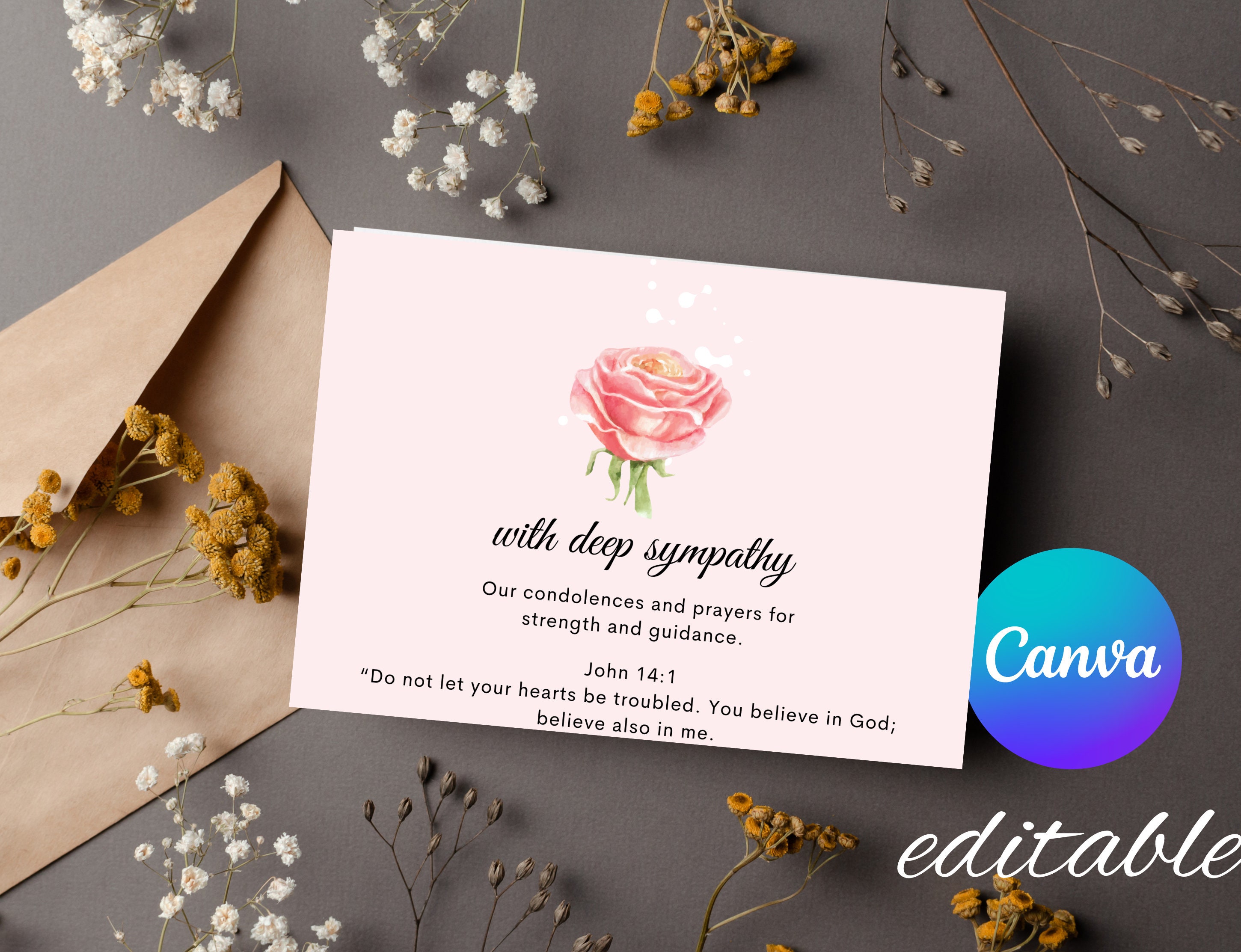 Editable Condolence Card, Condolence Template, Bereavement Card ...