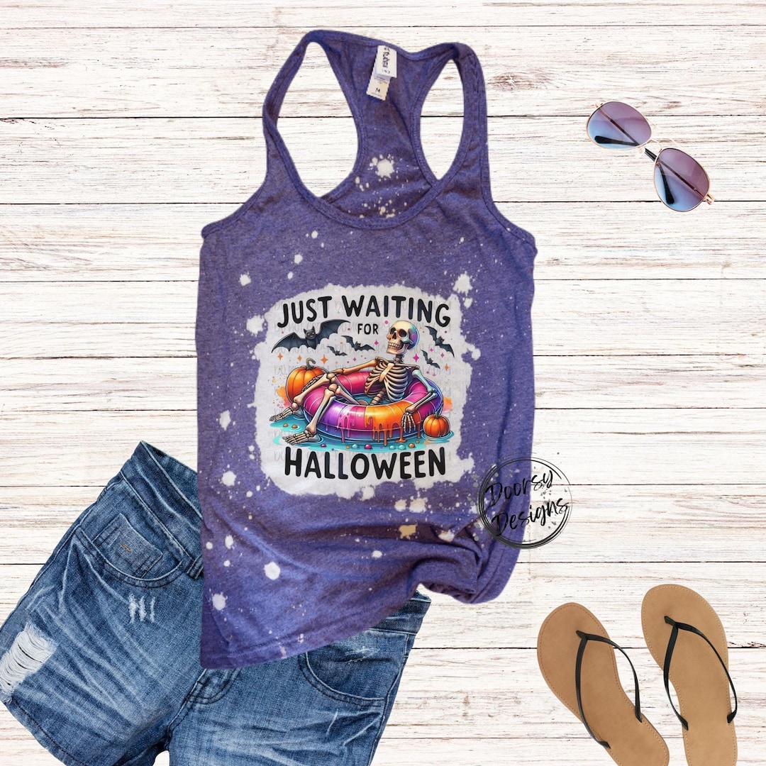 Just Waiting for Halloween Bleached Tank Top With Skeleton in River ...