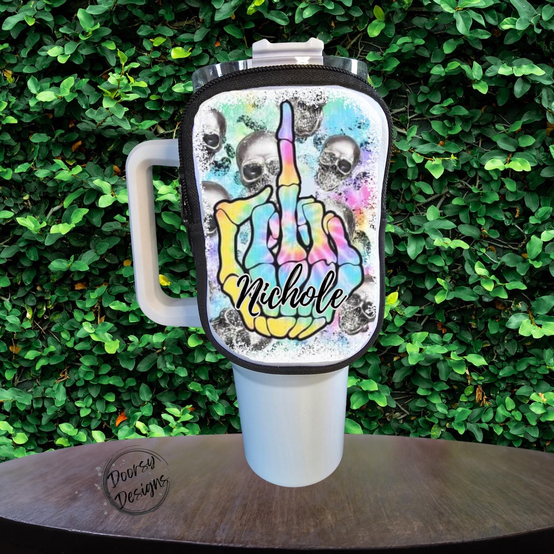 Tie Dye Middle Finger 40oz Tumbler Bag With Zipper, Skeleton Middle ...