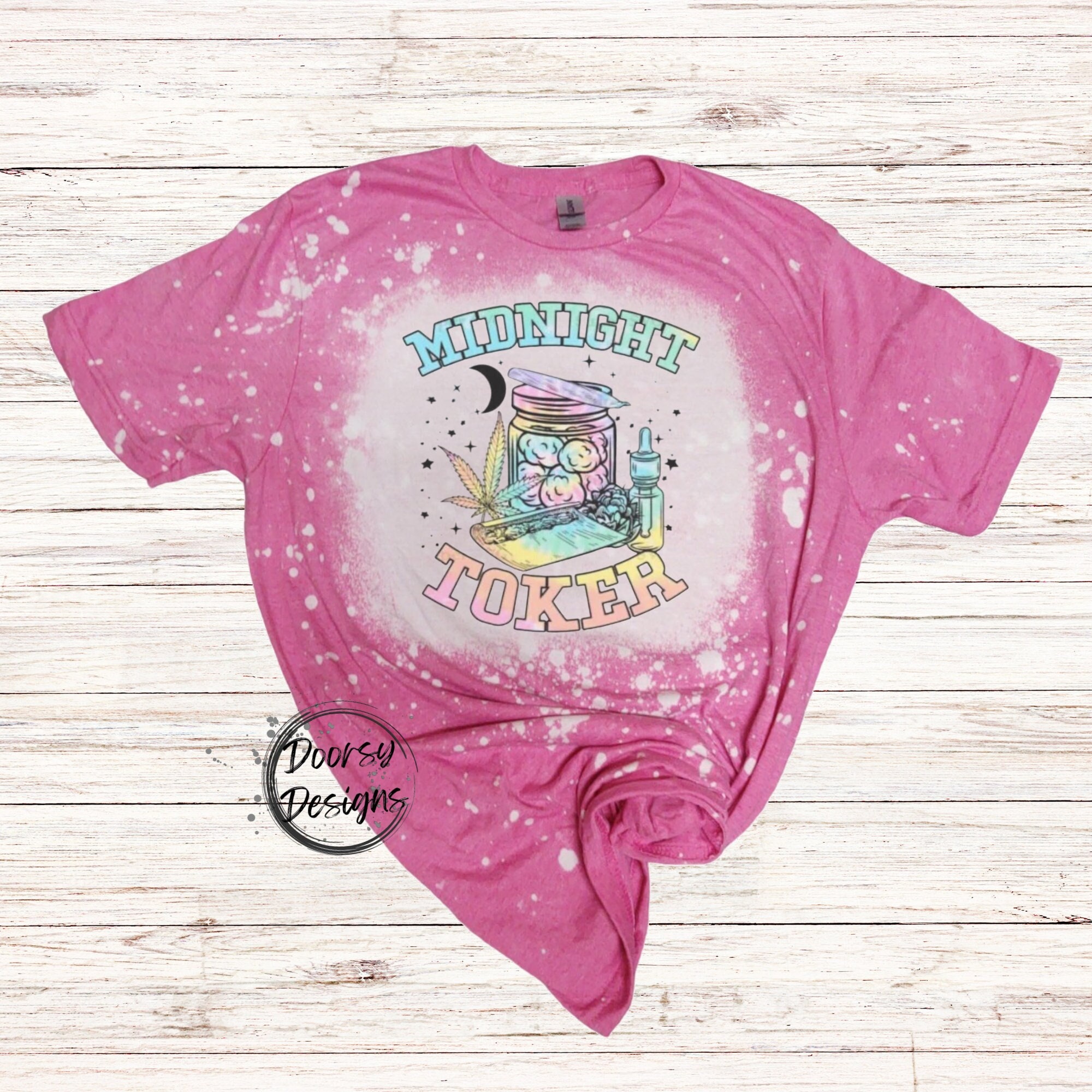 Pink Midnight Toker Bleached Shirt, Weed Smoking Shirt, Girly Cannabis ...