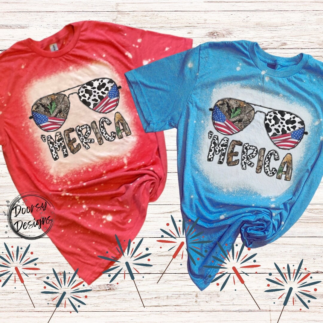 MERICA 4th of July T-shirt With Sunglasses, Country Western Bleached ...